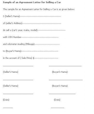 Agreement Letter for Selling a Car