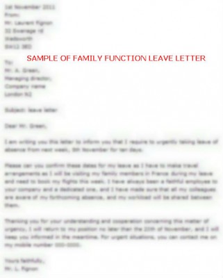 Sample of Family Function Leave Letter